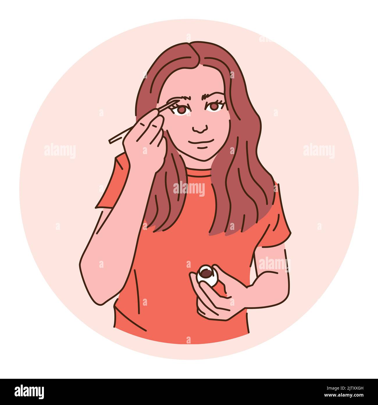 Girl paints her eyebrows flat vector illustration. Daily routine ...