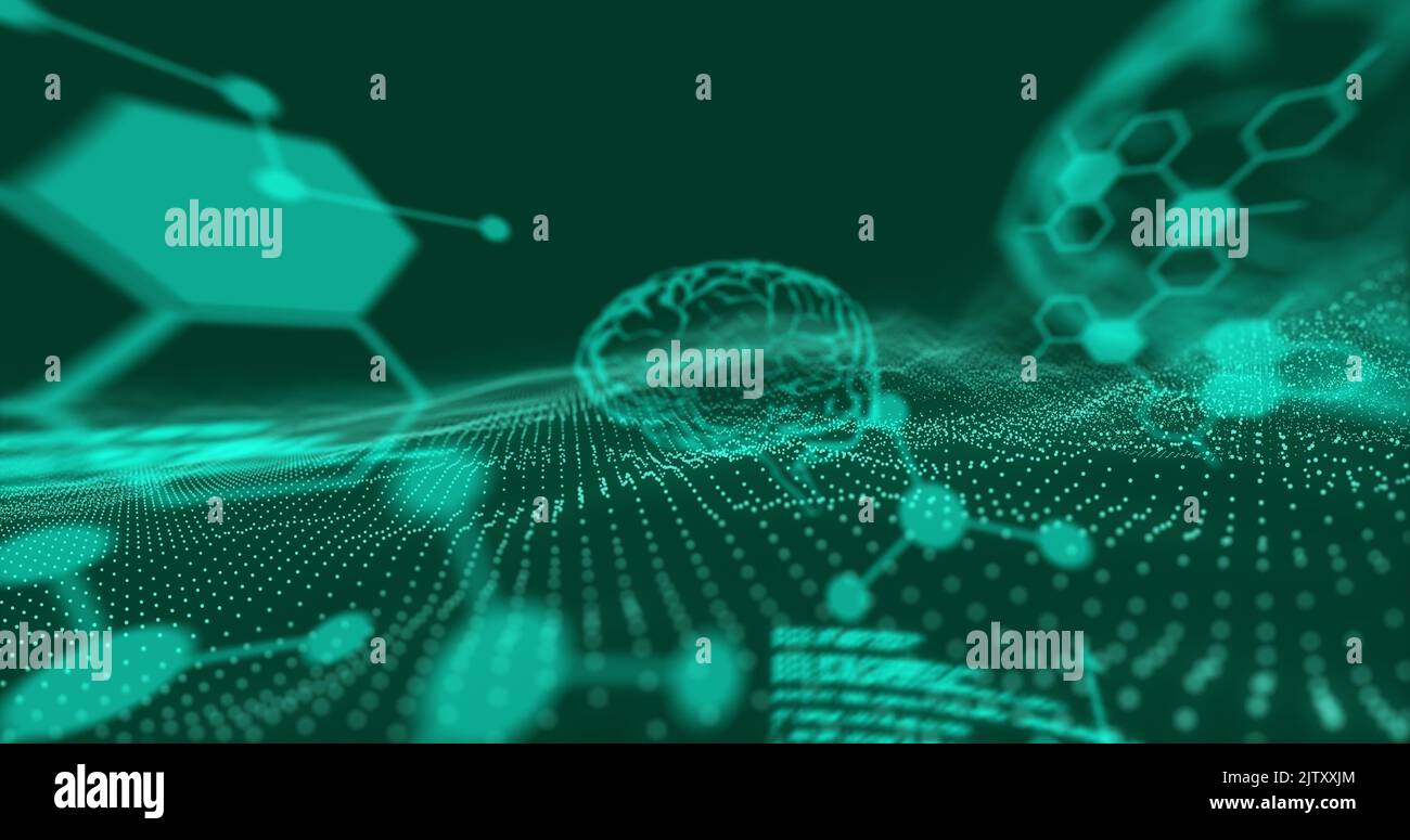 Image of data processing and brains on black background Stock Photo - Alamy