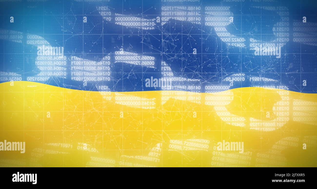 Image of chains and shapes over flag of ukraine Stock Photo - Alamy