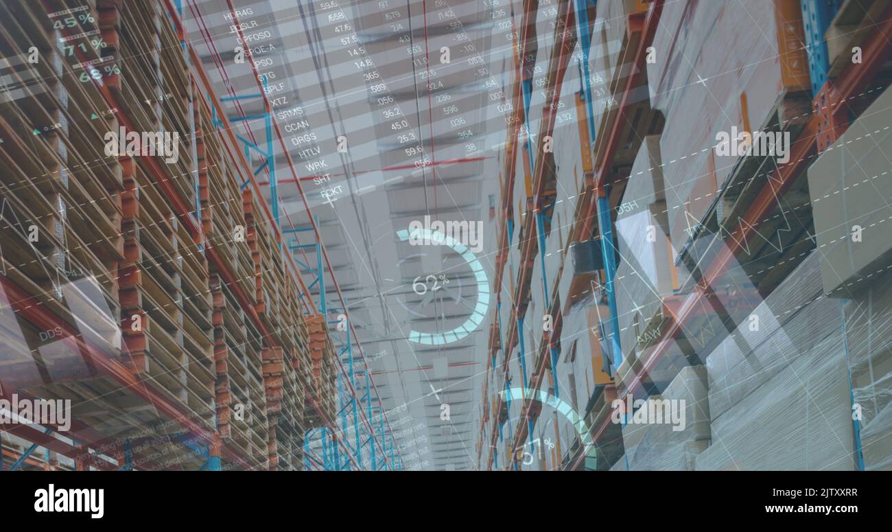 Image of financial data and graphs over warehouse Stock Photo - Alamy