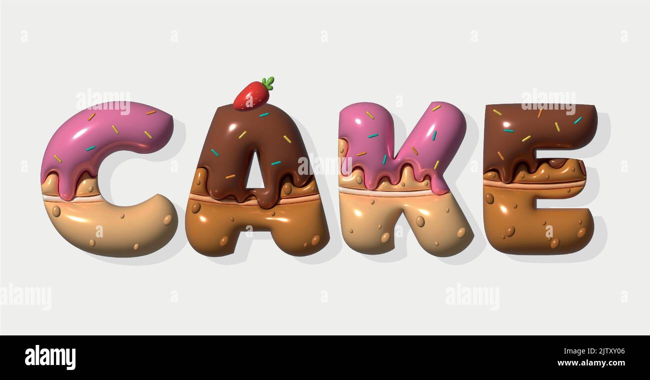 The inscription CAKE in the form of a fresh sweet cake on a white ...