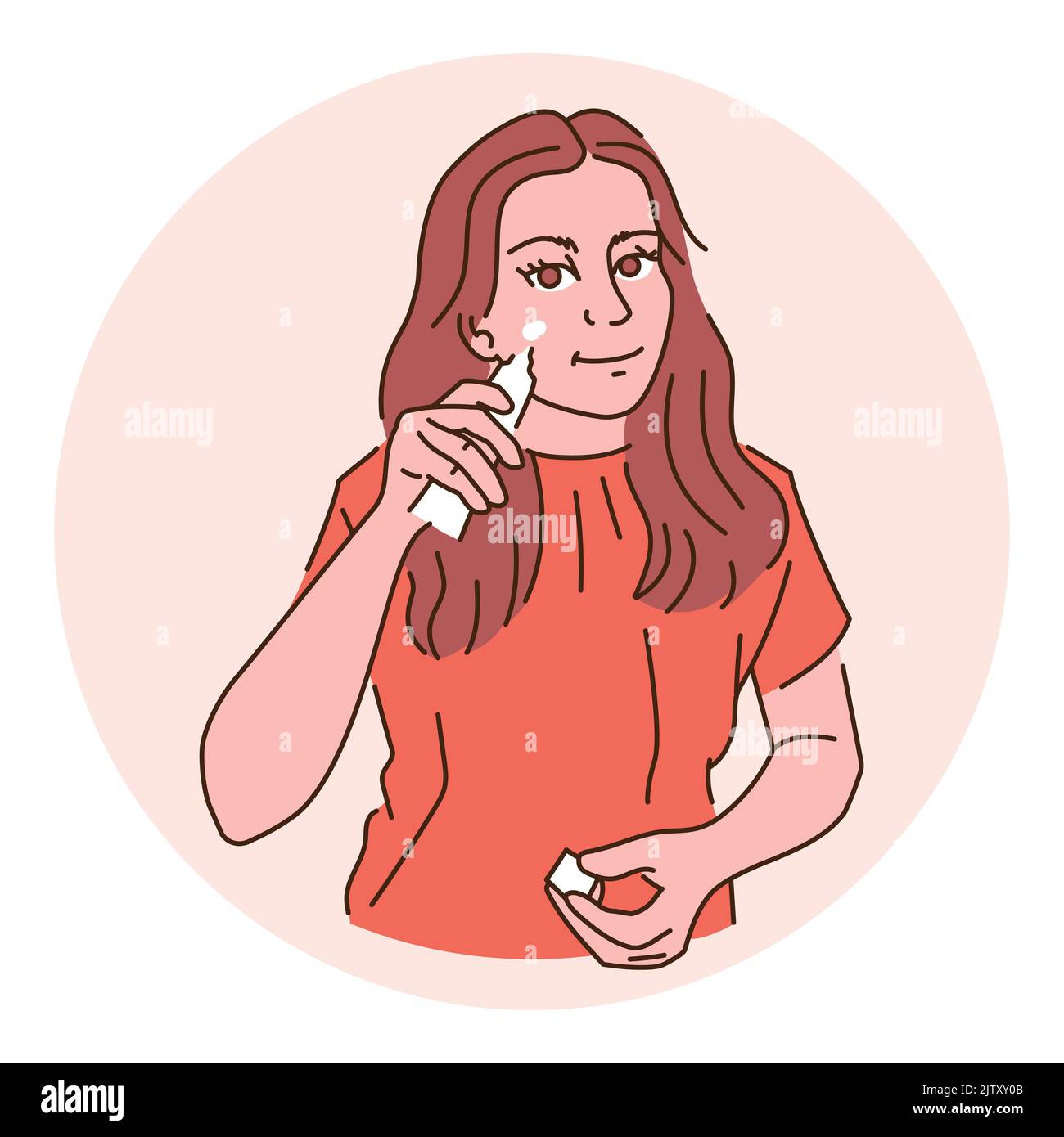 Girl applies cream flat vector illustration. Daily routine. Isolated ... Girl applies cream flat vector illustration. Daily routine. Isolated ...