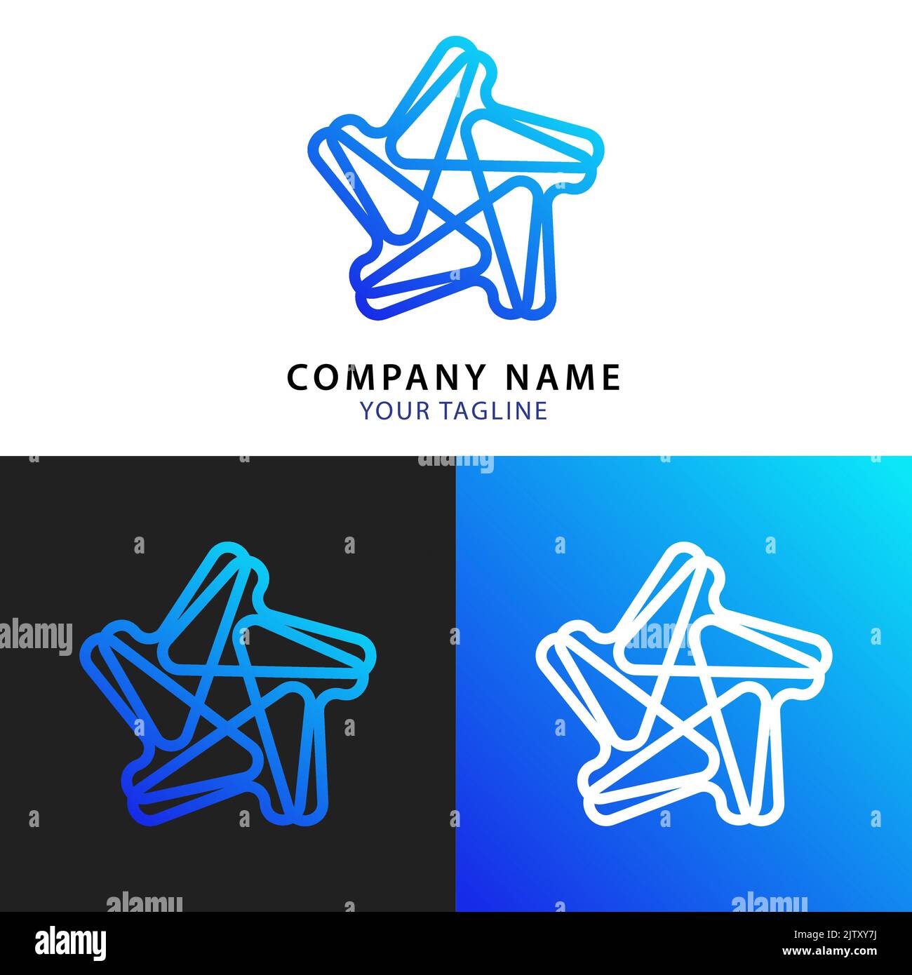 A paperclip star-shaped company logo design on three different ...