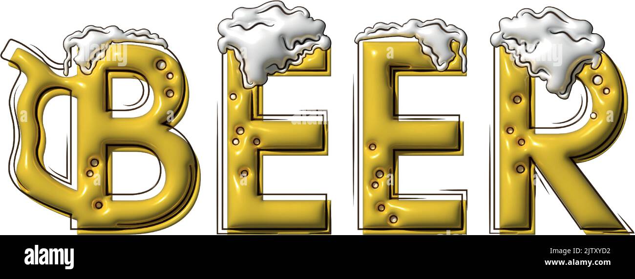 Text stylized as a beer drink, splashes and drops. Stylish design for a ...