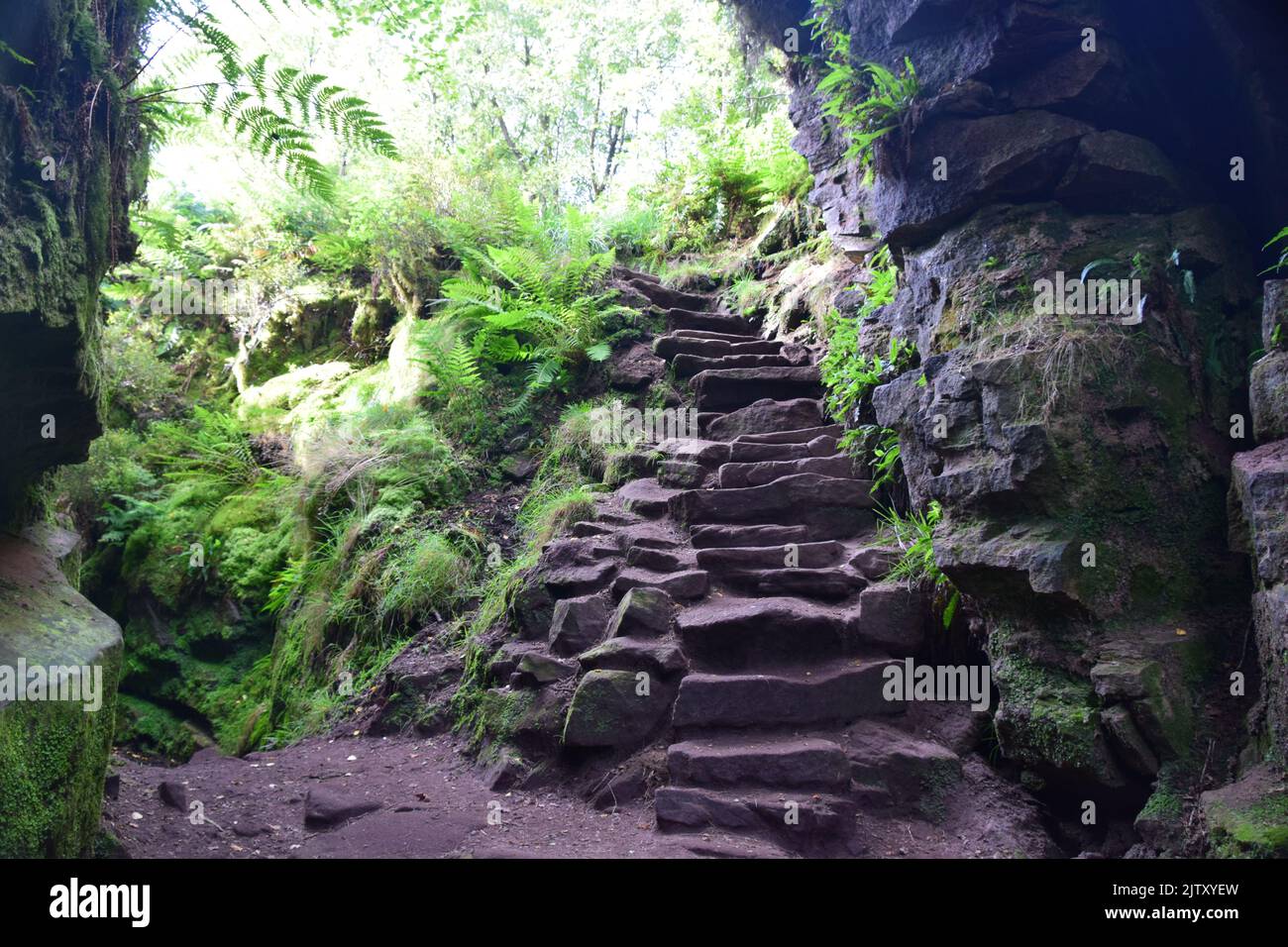 Natural rock chasm Luds Church, Staffordshire peak district it is a ...