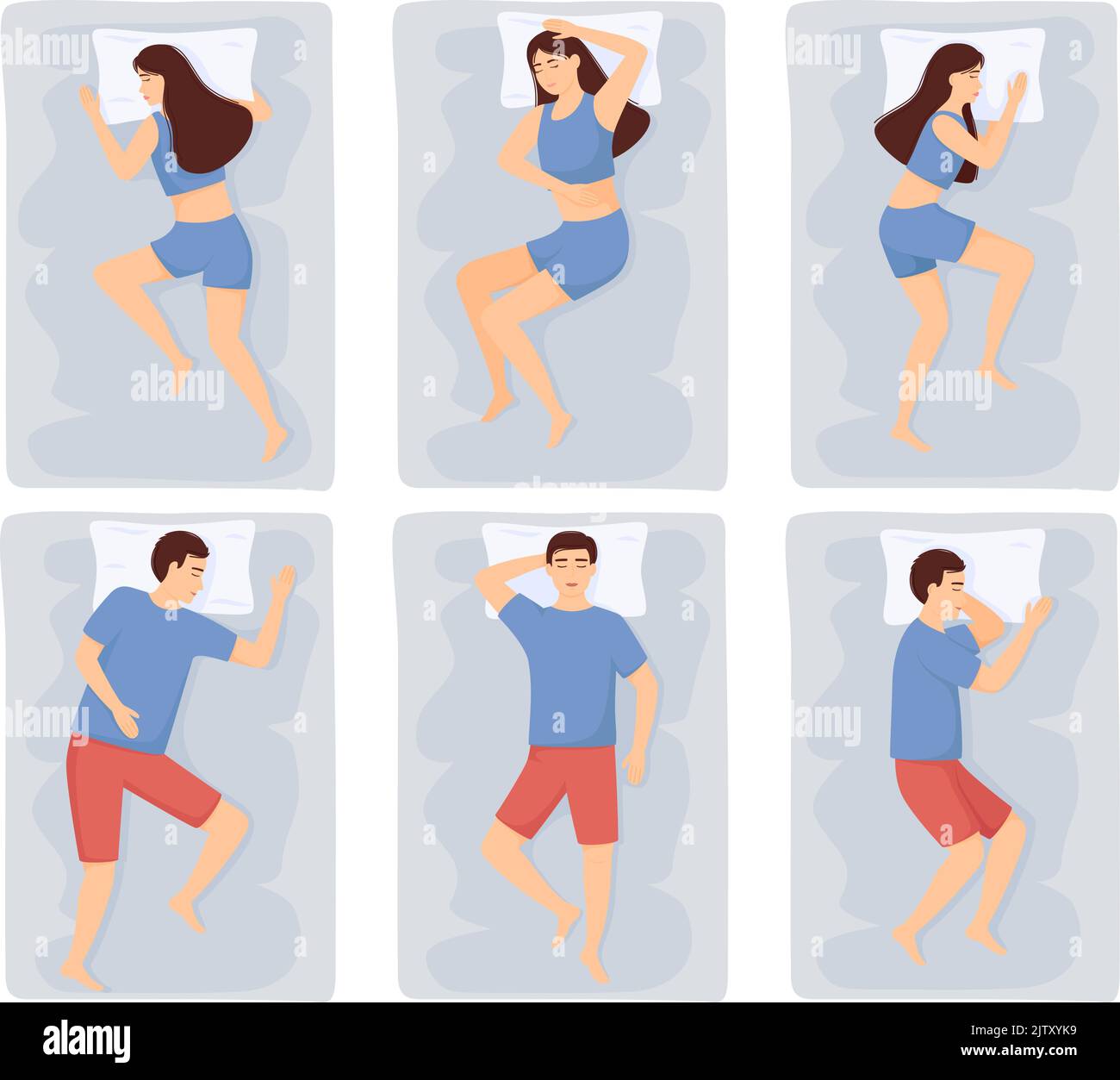 Woman And Man Sleep In Different Poses People In Pajamas Sleeping On