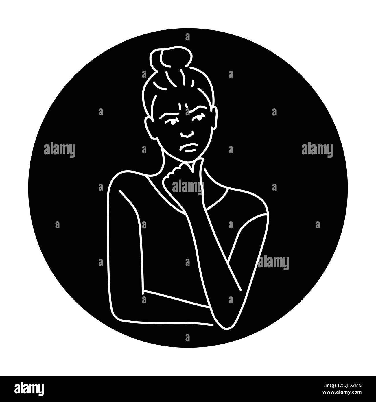 Sad girl in despair color line illustration. Behavior of people Stock ...