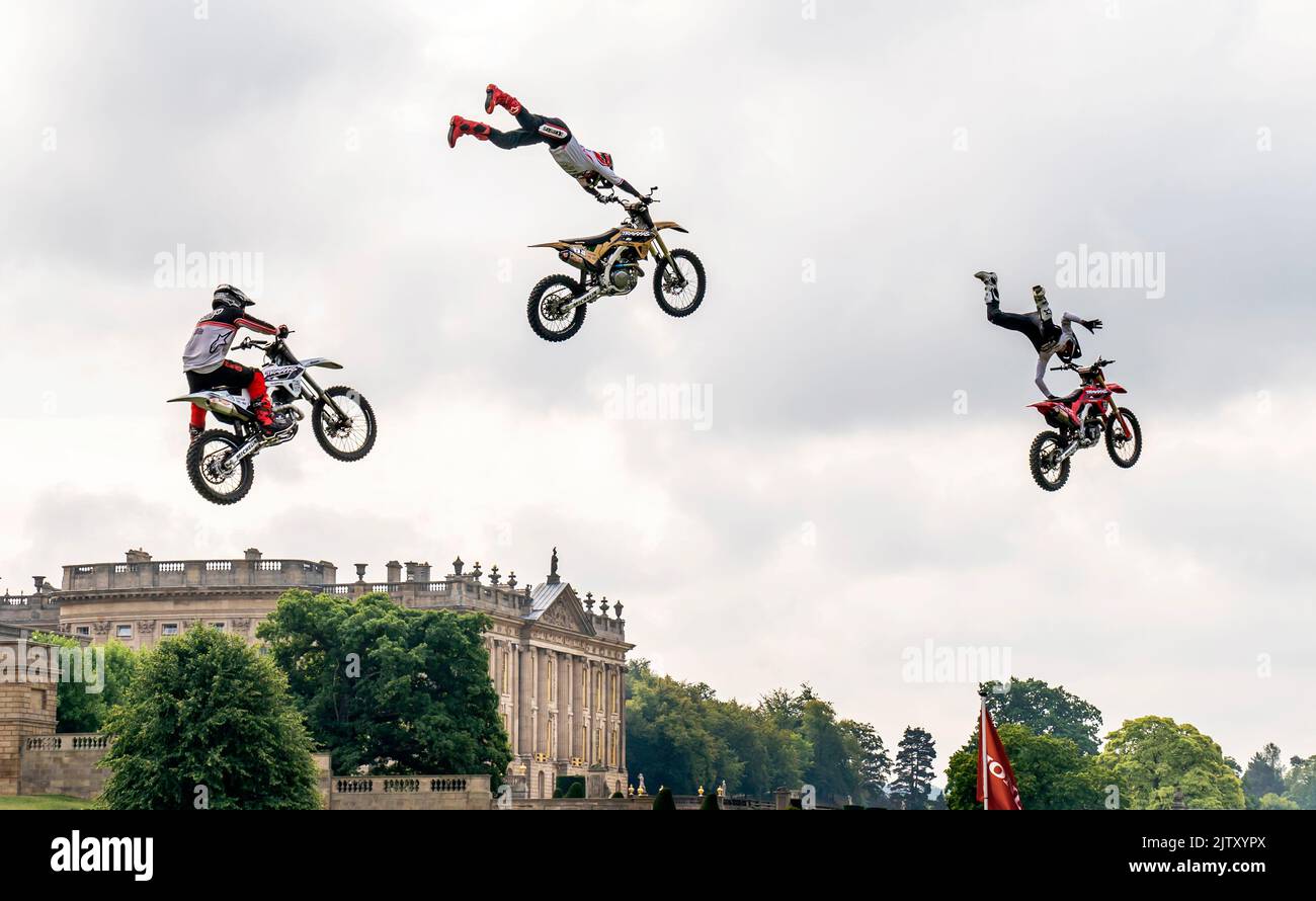 The Bolddog Lings FMX Display Team performs over Chatsworth House ...