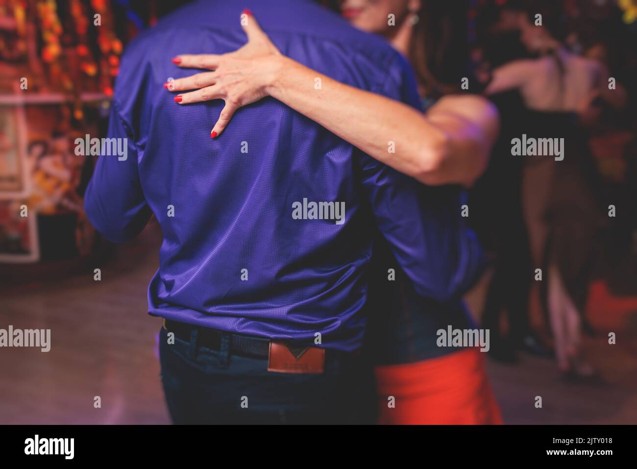Couples dancing traditional latin argentinian dance milonga in the ...