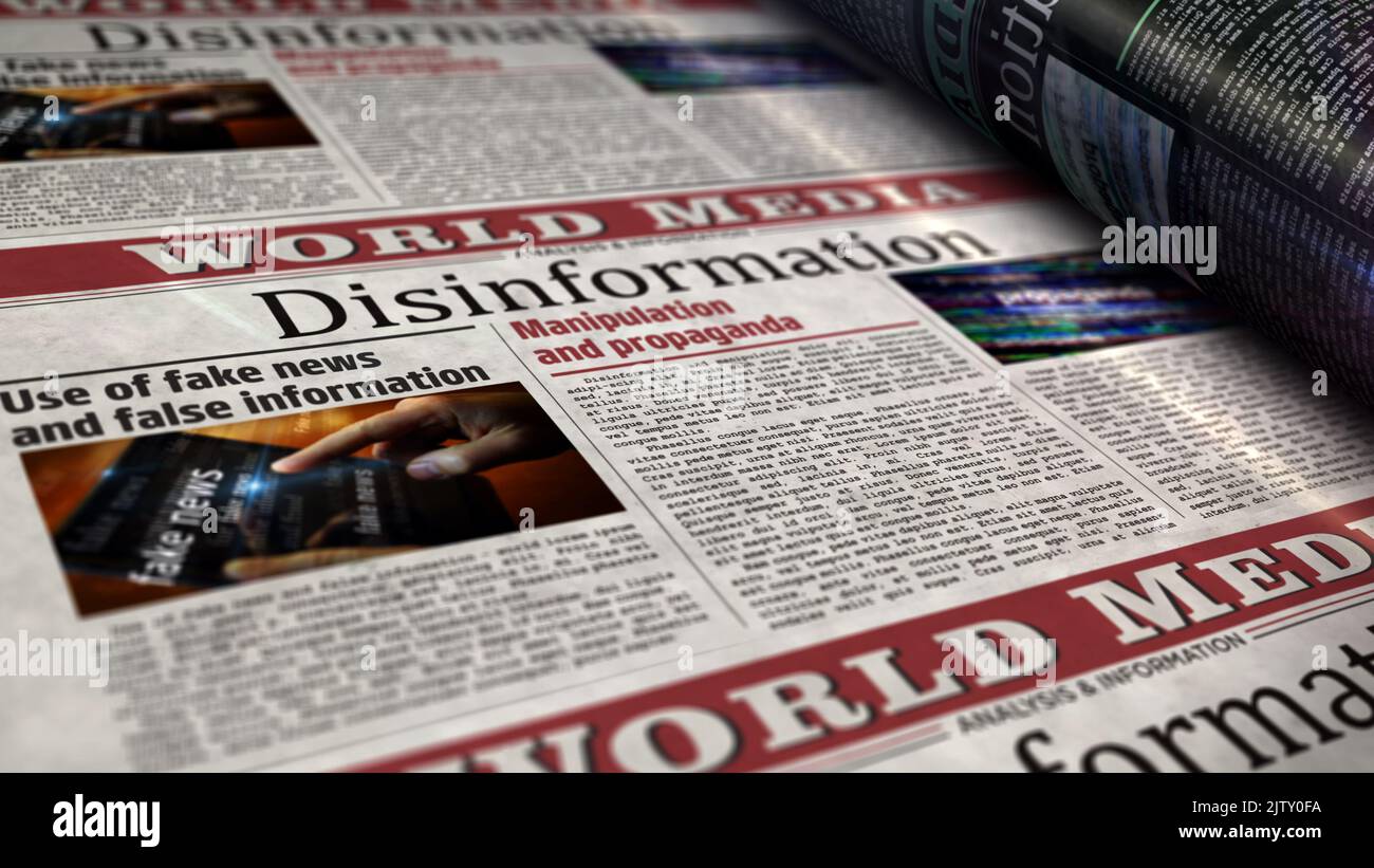 Disinformation fake news, manipulation and propaganda. Newspaper print ...