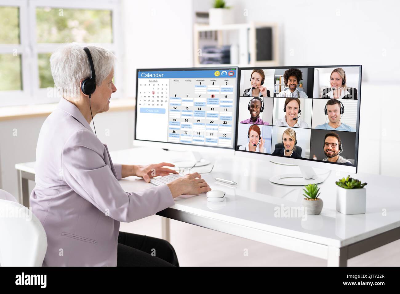 Online Video Interview. Business Conferencing Webinar Banner Stock ...