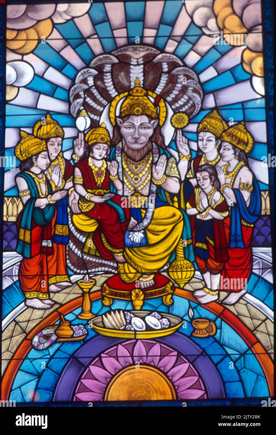 Stained Glass Painting, Hindu Temple Stock Photo - Alamy