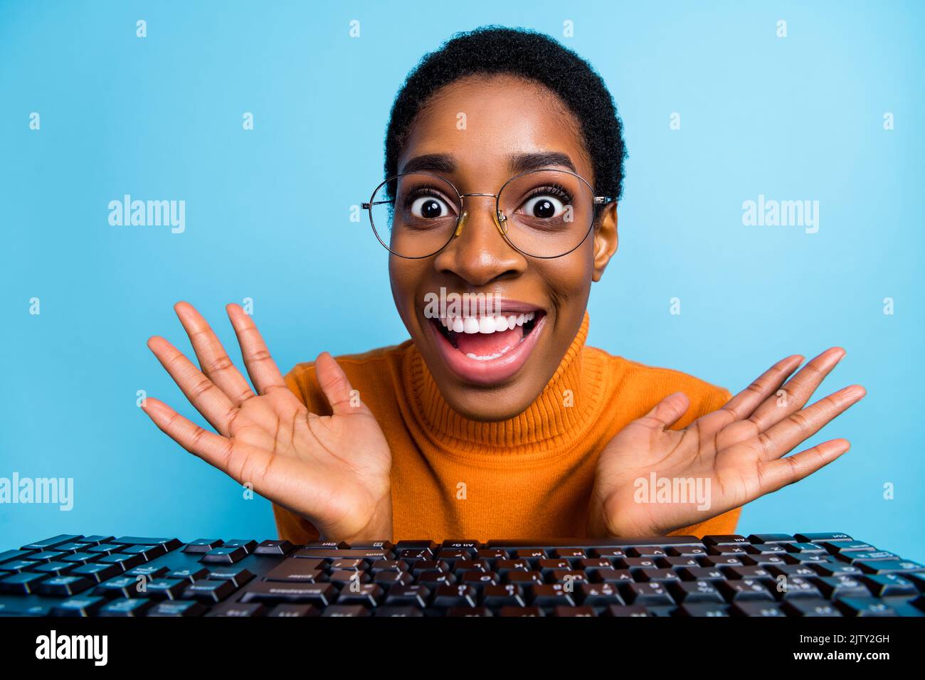 Close-up photo of excited crazy female working on new project signed ...
