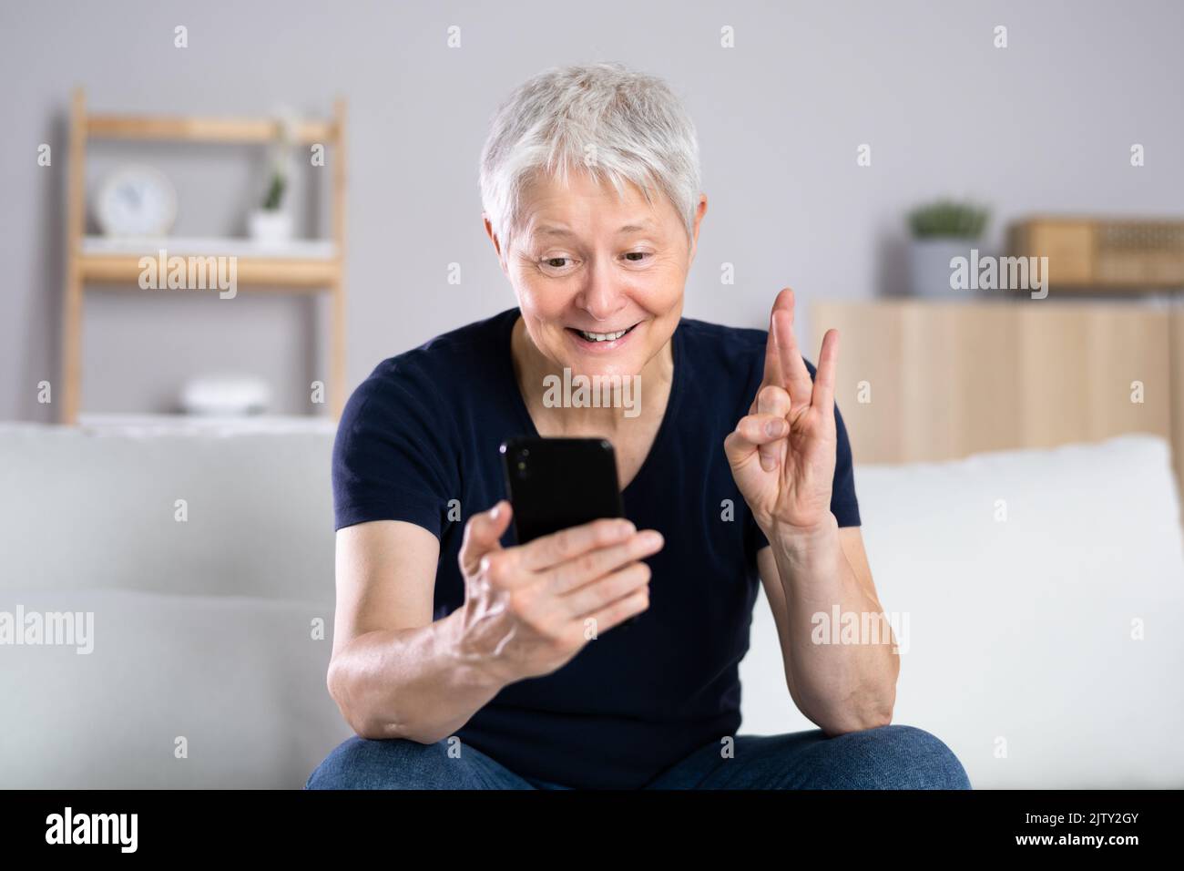 Using Sign Language For Deaf Disability In Video Conference Stock Photo ...