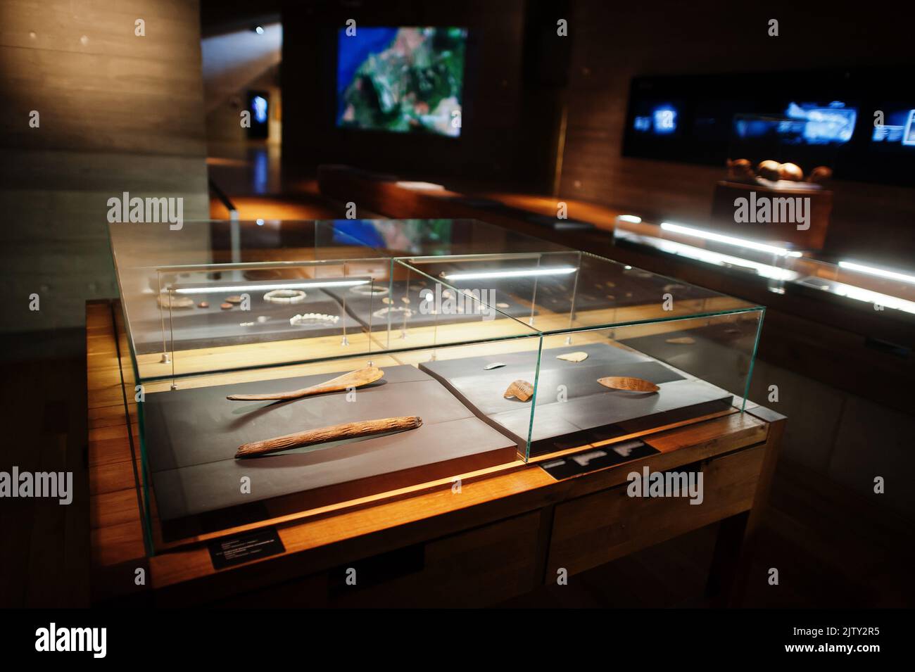 Archaeological items put on display inside museum Stock Photo - Alamy