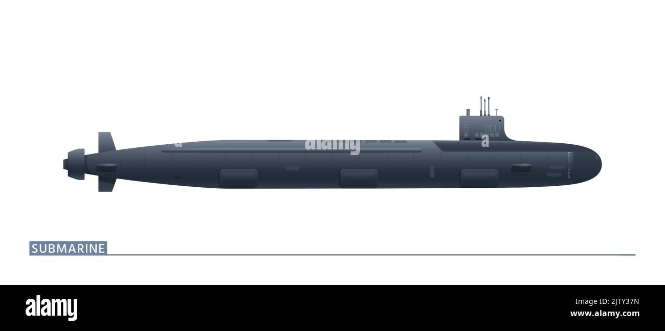 Nuclear attack submarine is in a side view with retractable special ...