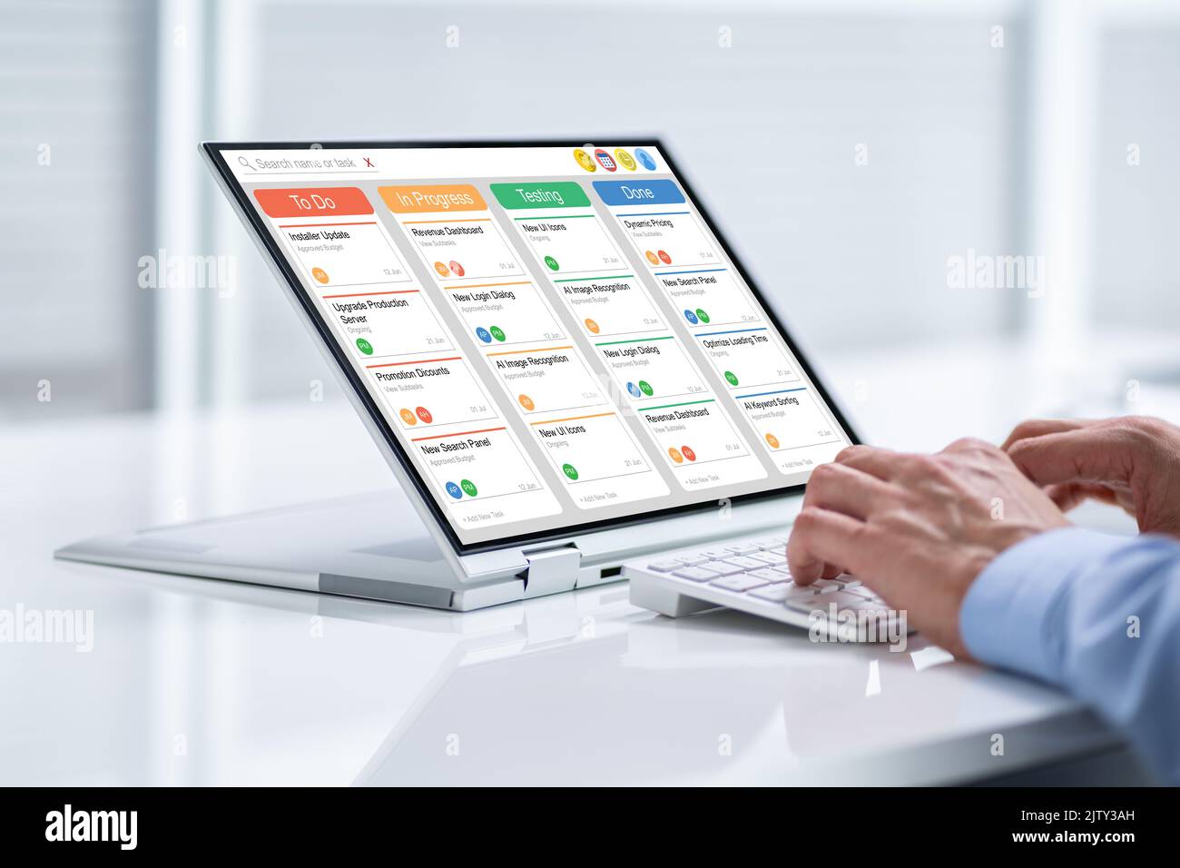 Scrum Manager Agile Software Project On Digital Tablet Stock Photo - Alamy