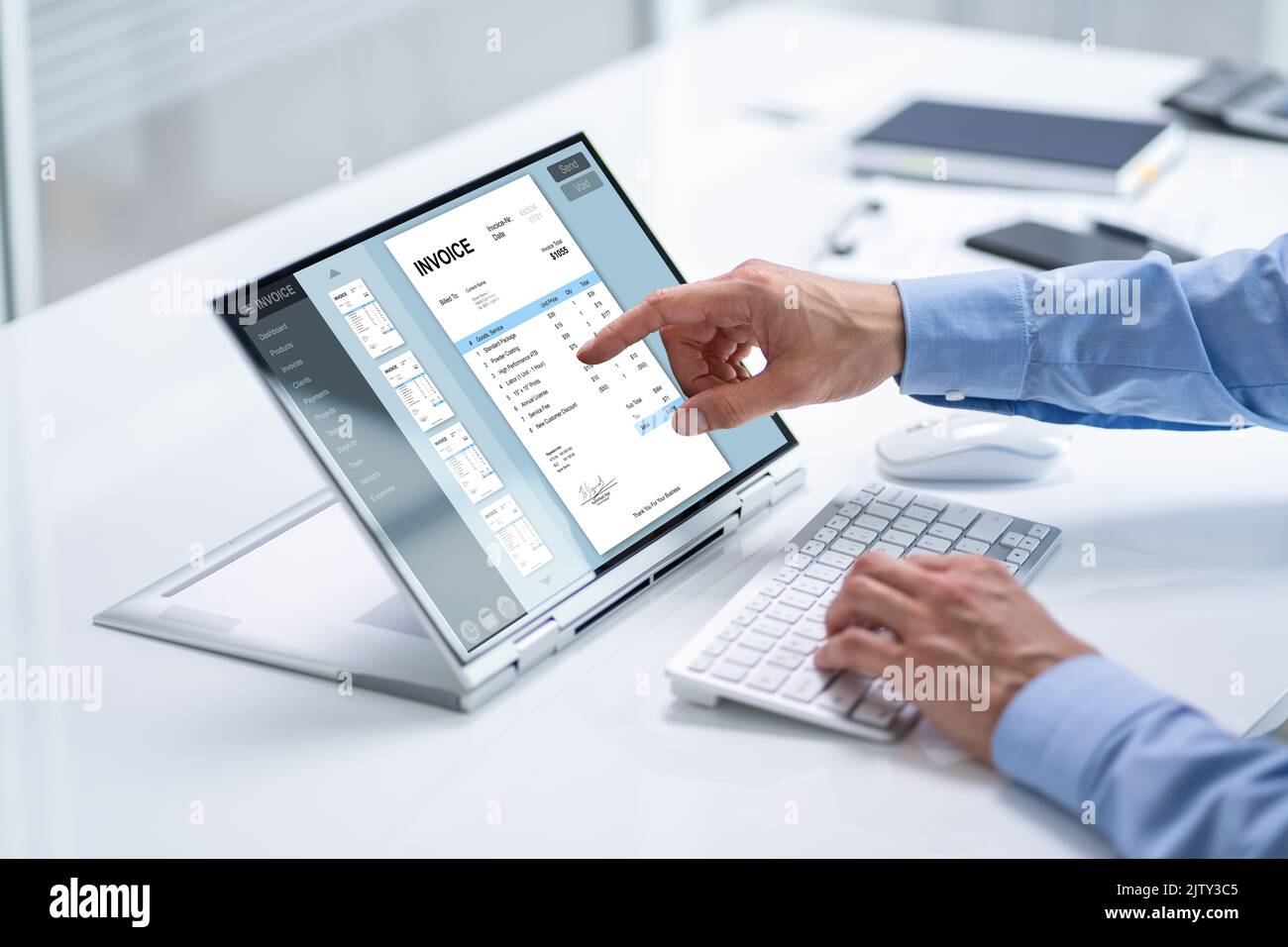 Digital Electronic Bill And Accountant E Invoice On Laptop Stock Photo ...