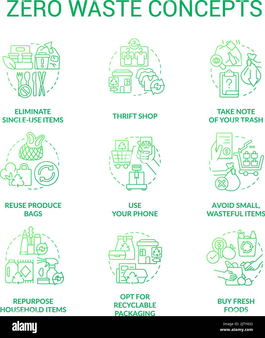 Zero waste green gradient concept icons set Stock Vector Image & Art ... Zero waste green gradient concept icons set Stock Vector Image & Art ...