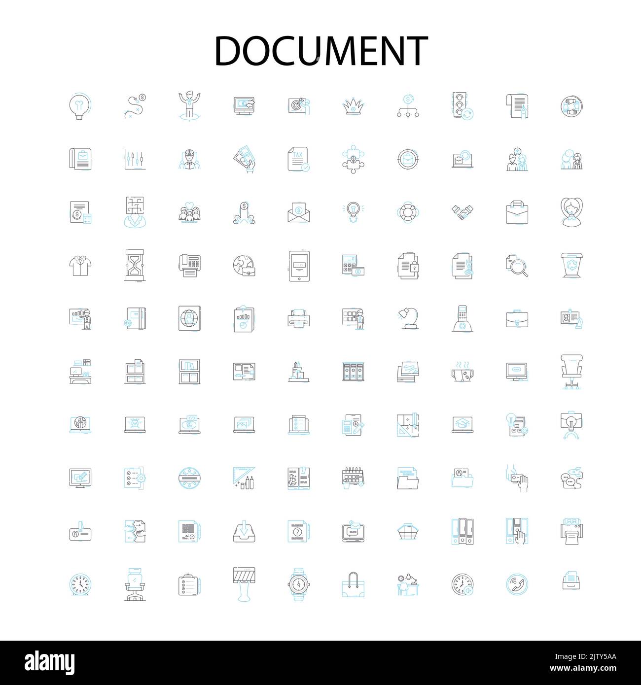 document icons, signs, outline symbols, concept linear illustration ...