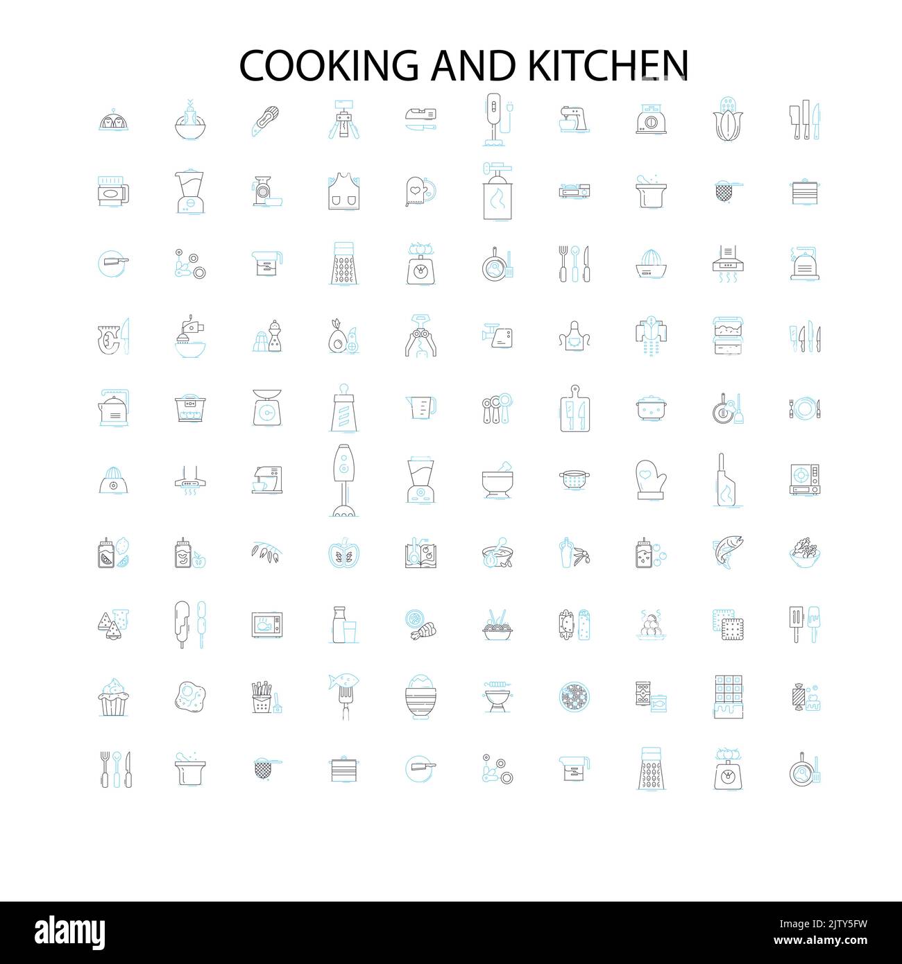 cooking and kitchen icons, signs, outline symbols, concept linear ...