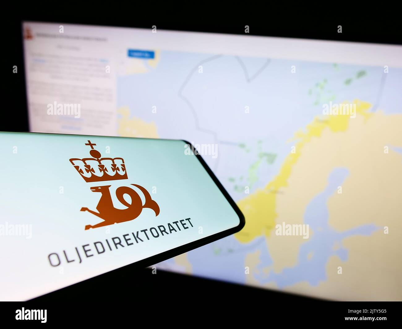 Mobile phone with logo of agency Norwegian Petroleum Directorate (NPD ...