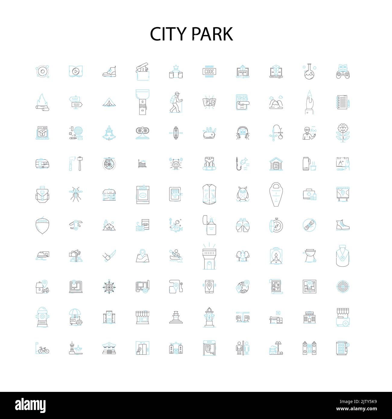 city park icons, signs, outline symbols, concept linear illustration line collection Stock ...
