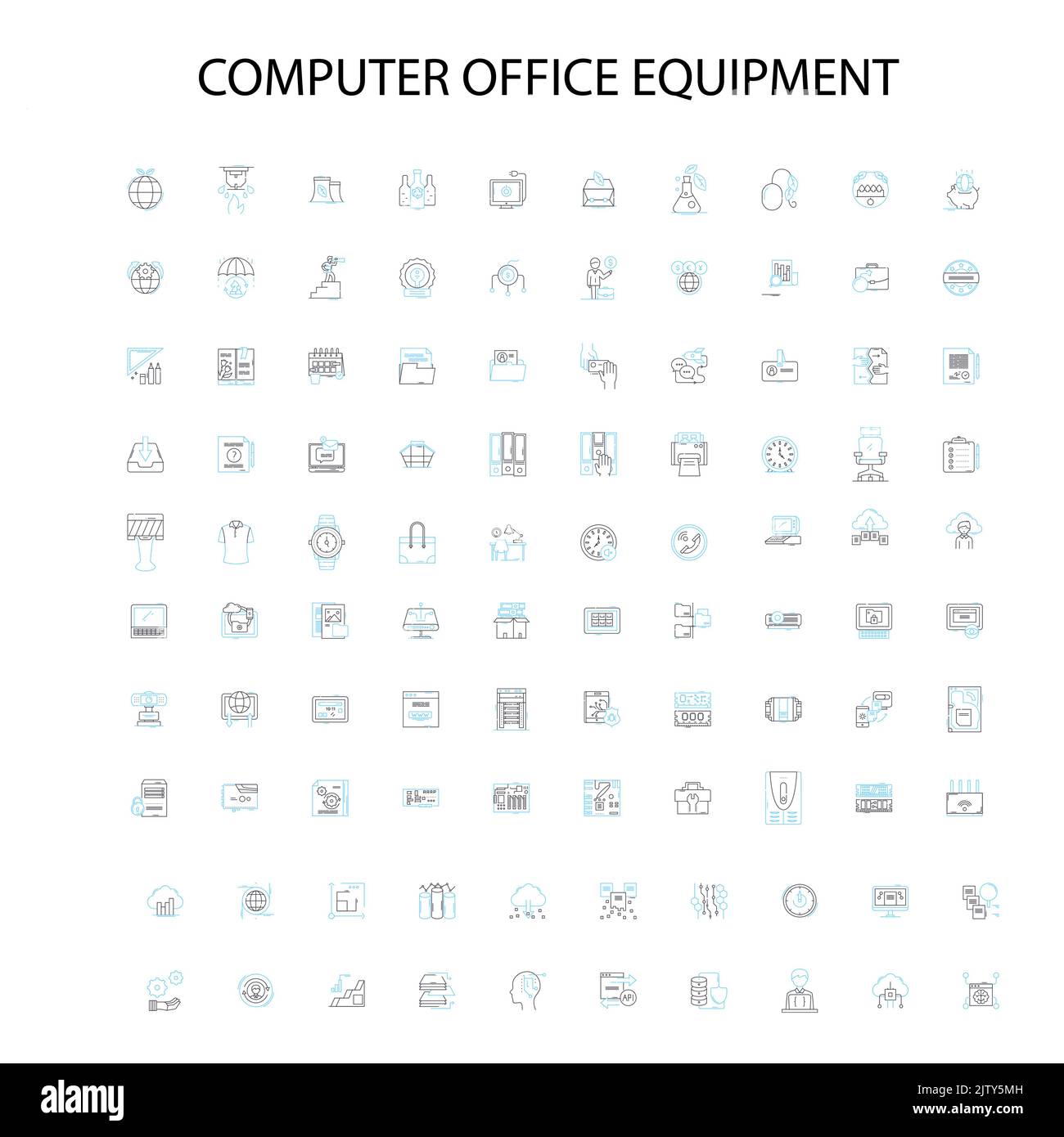 computer office equipment icons, signs, outline symbols, concept linear ...