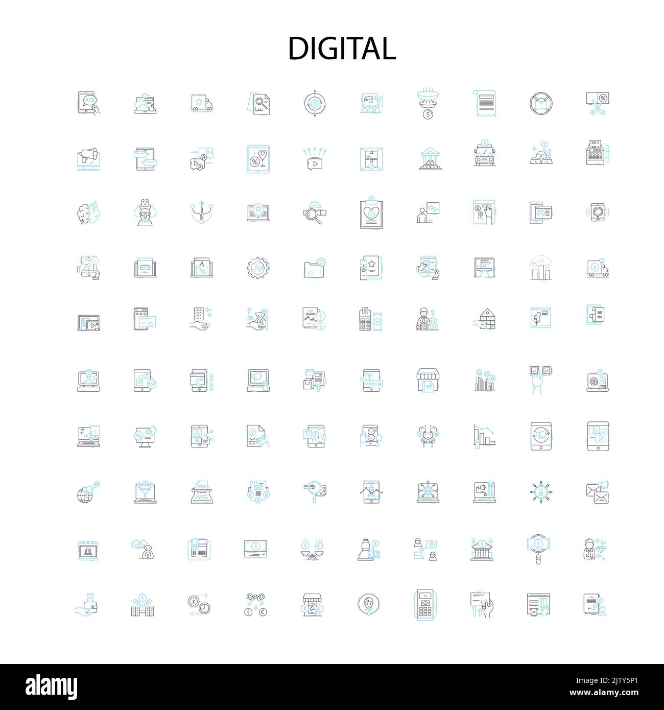 digital icons, signs, outline symbols, concept linear illustration line ...