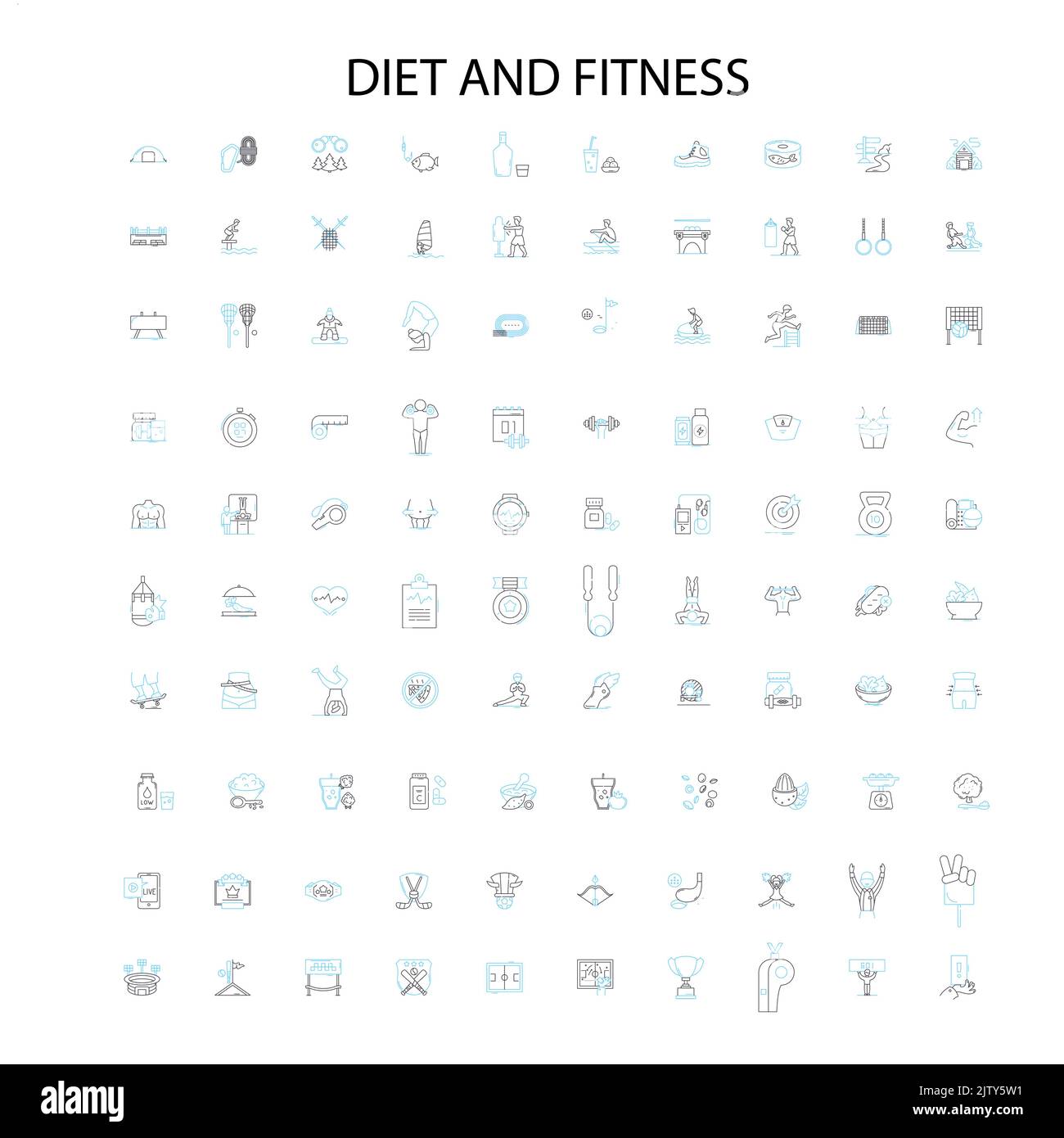 diet and fitness icons, signs, outline symbols, concept linear ...
