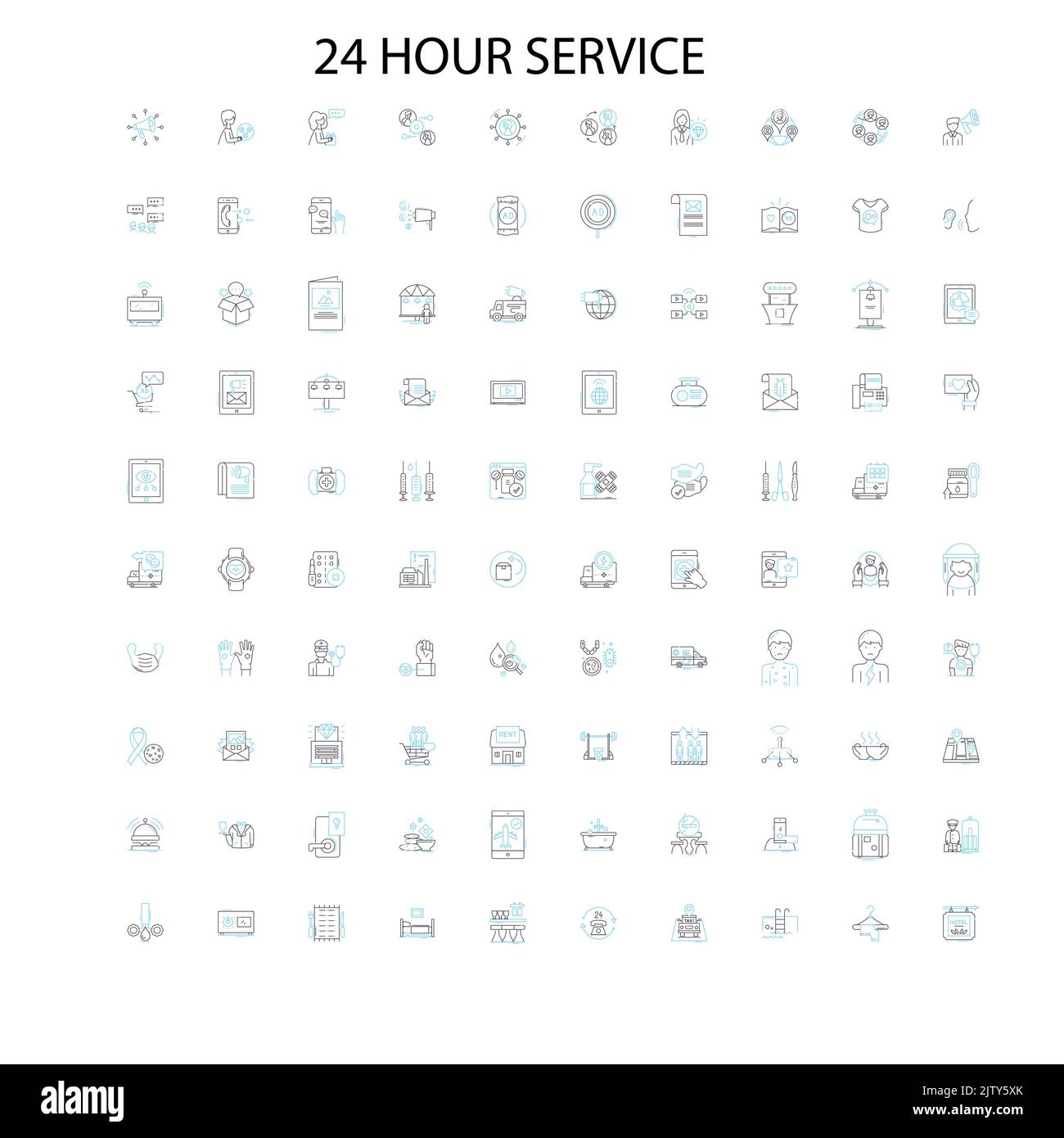 24 hour service concept icons, signs, outline symbols, concept linear ...