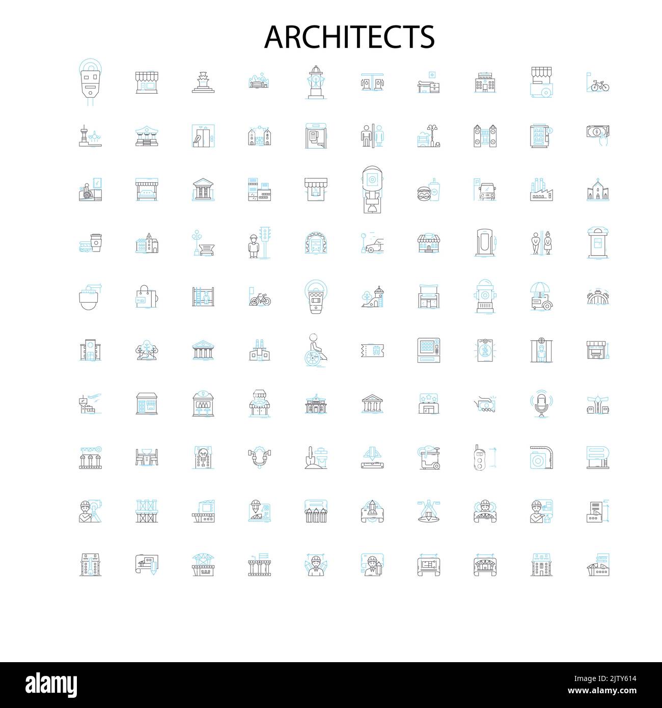 architects icons, signs, outline symbols, concept linear illustration ...
