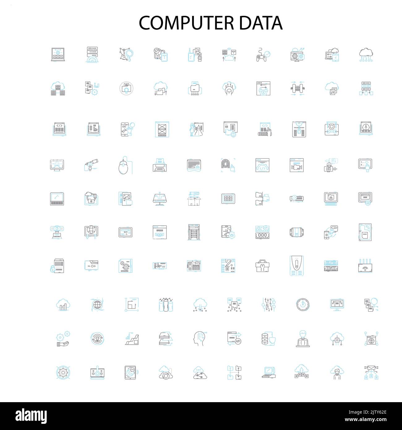 computer data icons, signs, outline symbols, concept linear ...