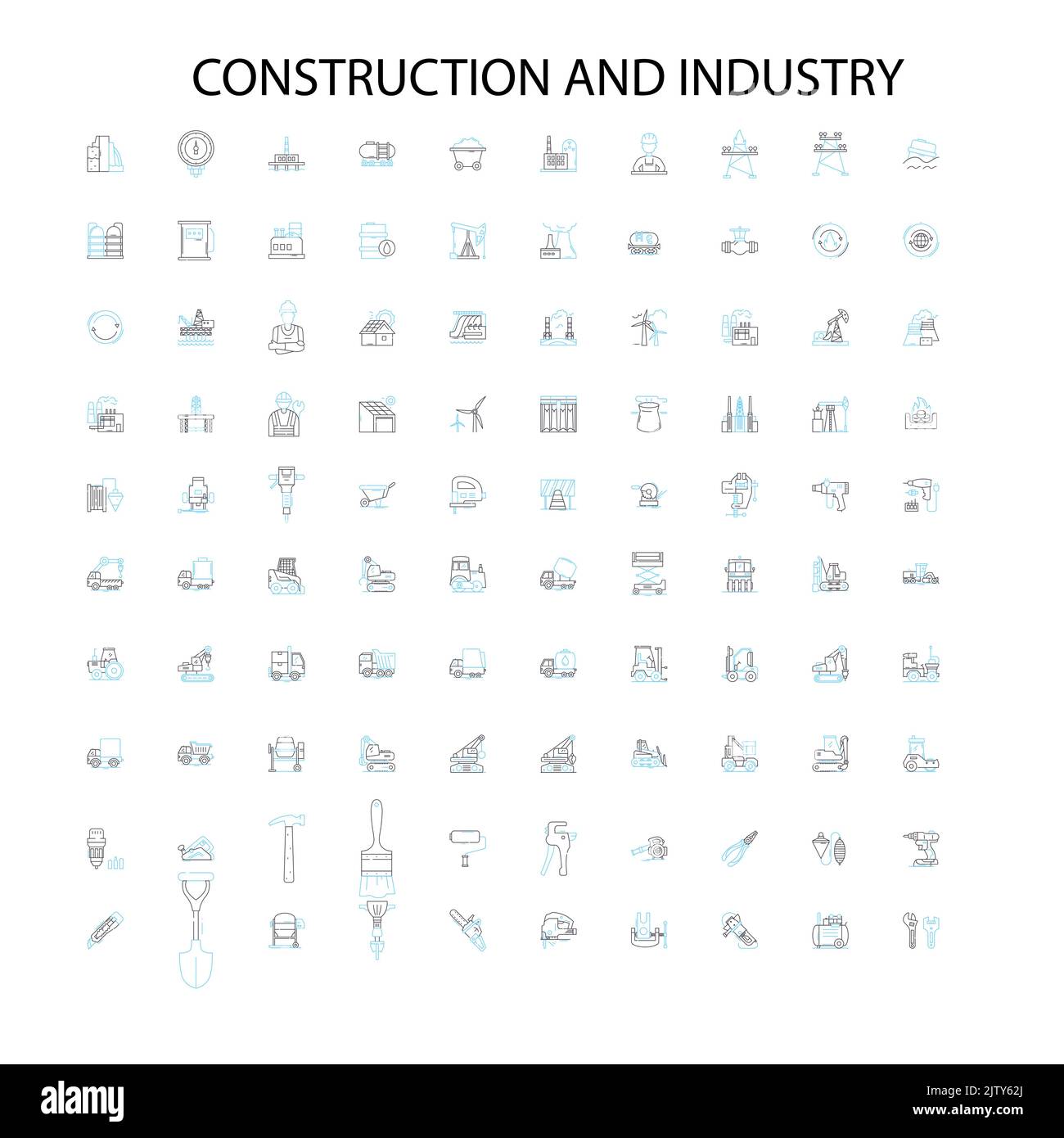 construction and industry icons, signs, outline symbols, concept linear ...