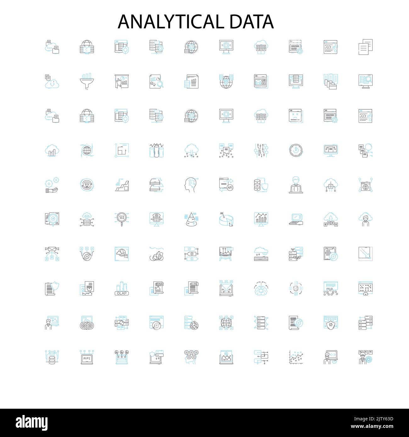 analytical data icons, signs, outline symbols, concept linear ...