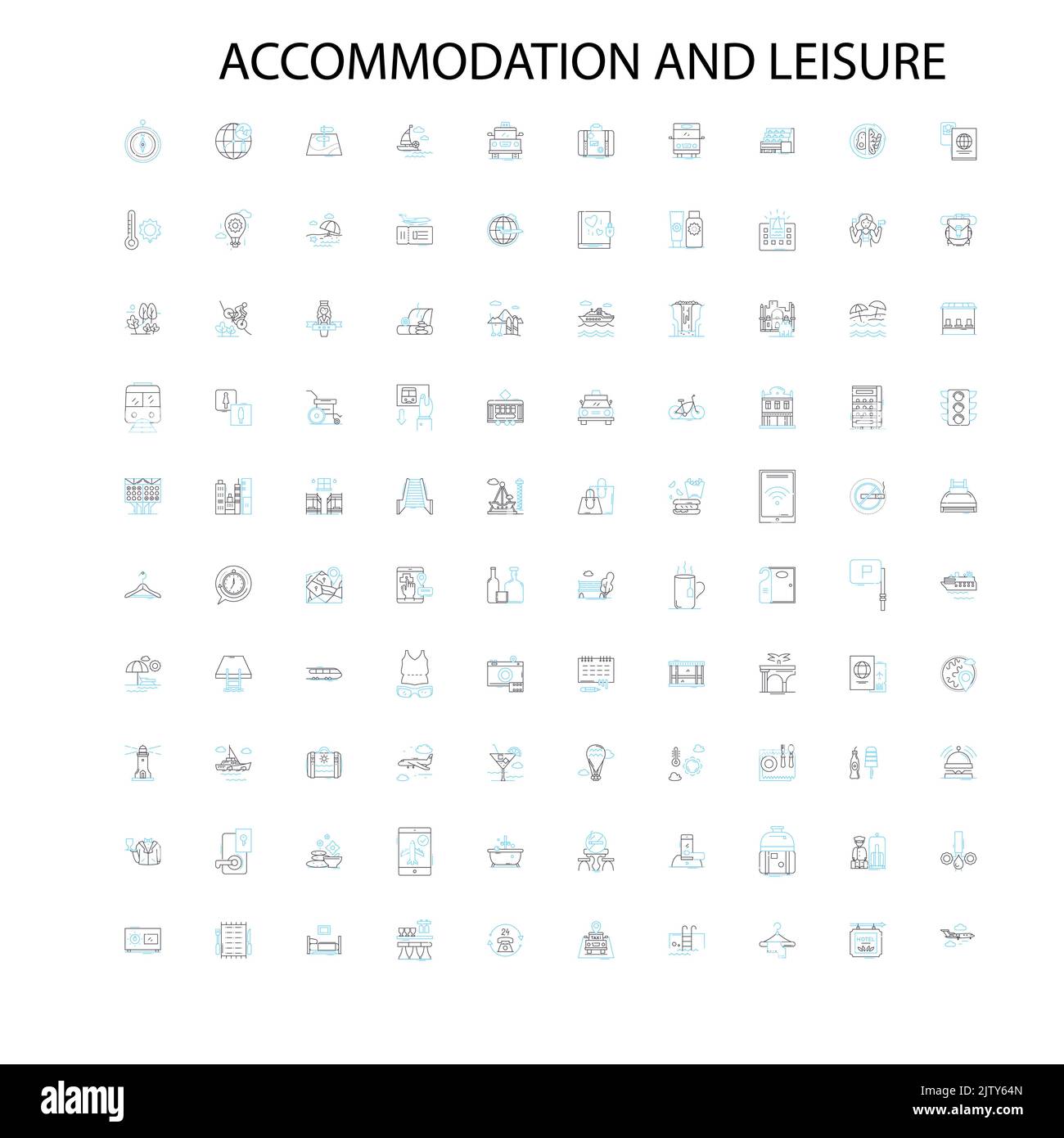accommodation and leisure icons, signs, outline symbols, concept linear ...