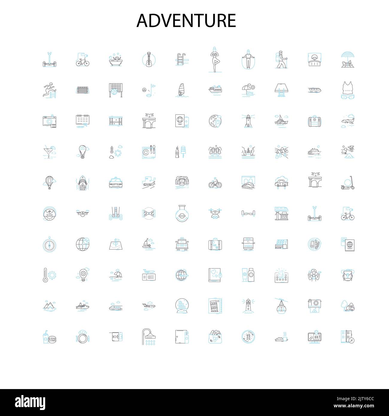 adventure icons, signs, outline symbols, concept linear illustration ...