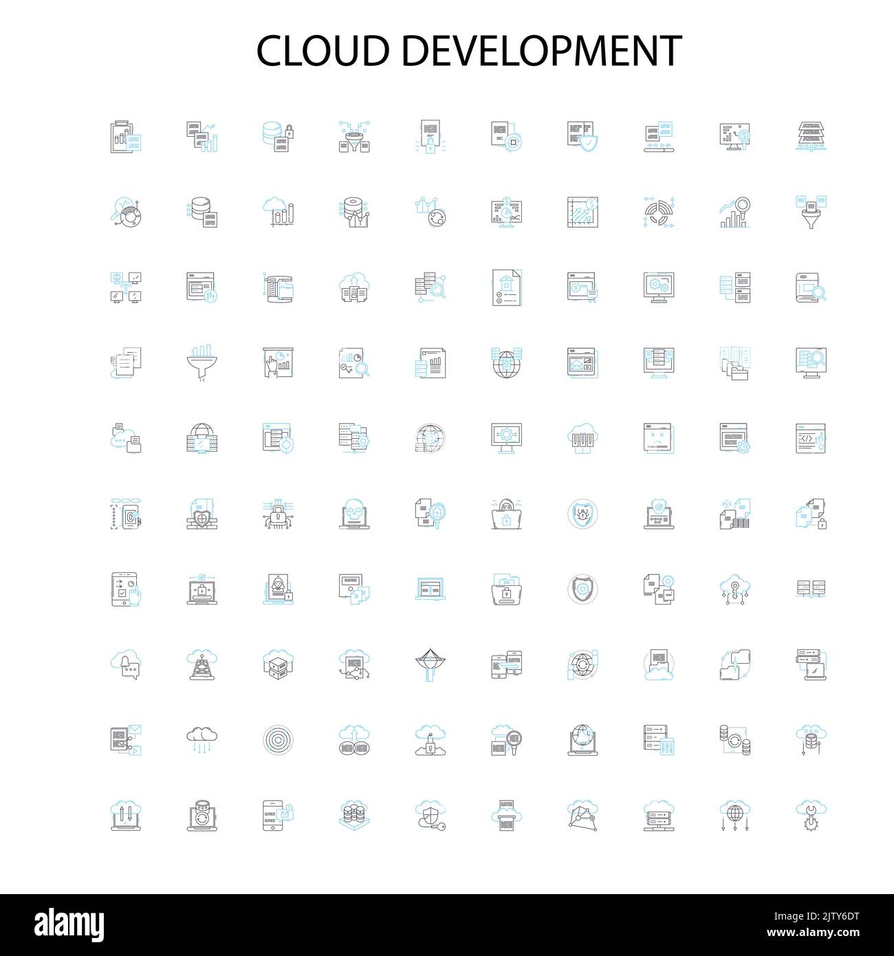 Cloud Development Icons Signs Outline Symbols Concept Linear Illustration Line Collection