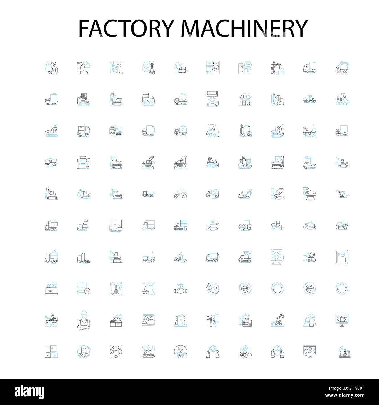 Factory machinery icons, signs, outline symbols, concept linear illustration line collection ...