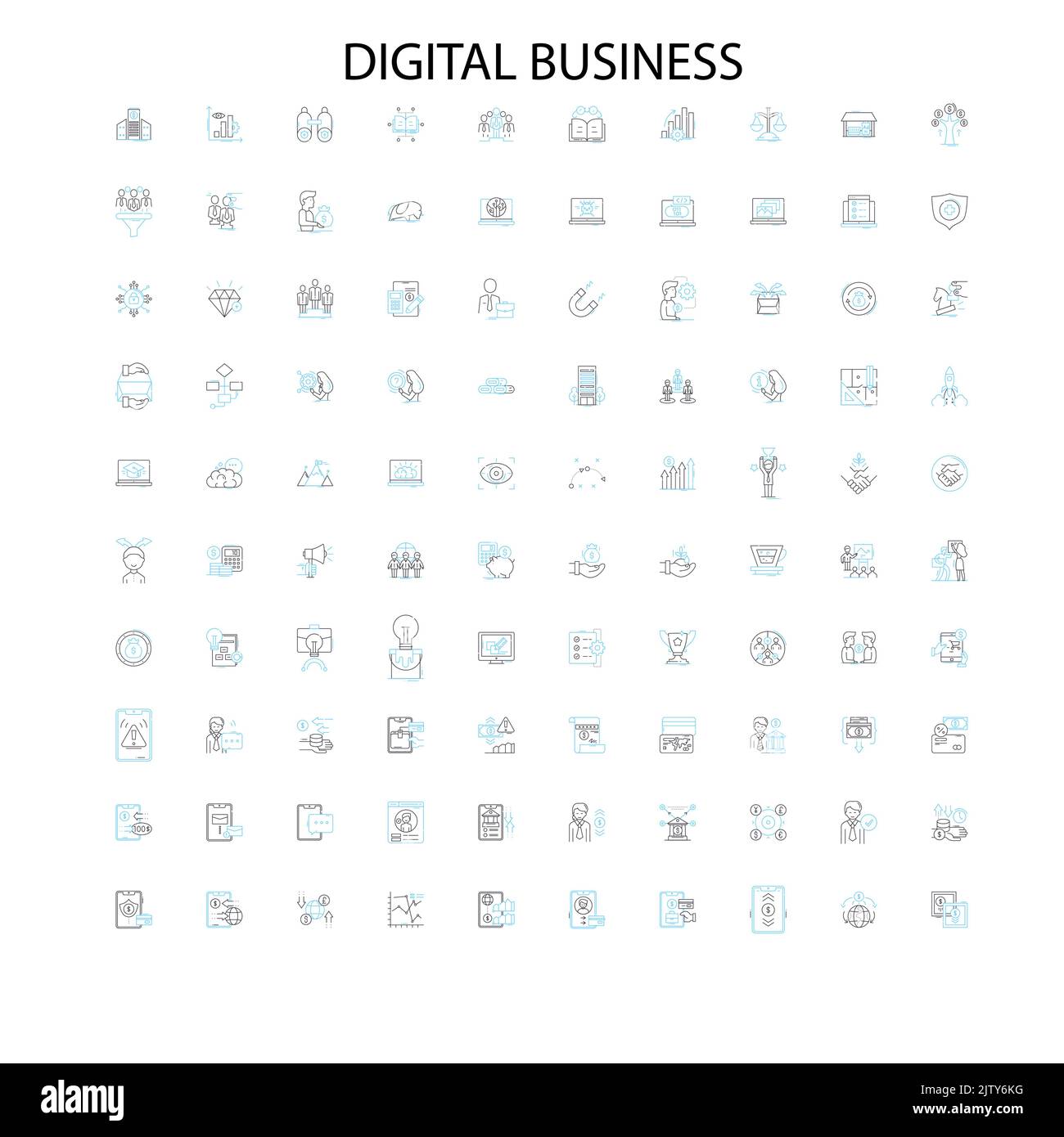 digital business icons, signs, outline symbols, concept linear ...