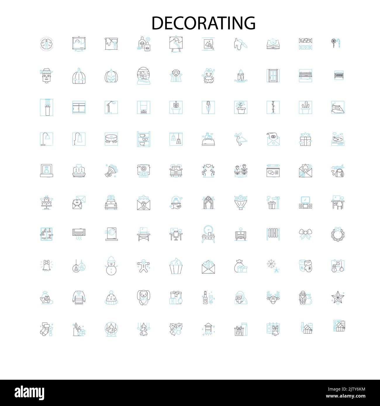 decorating icons, signs, outline symbols, concept linear illustration ...