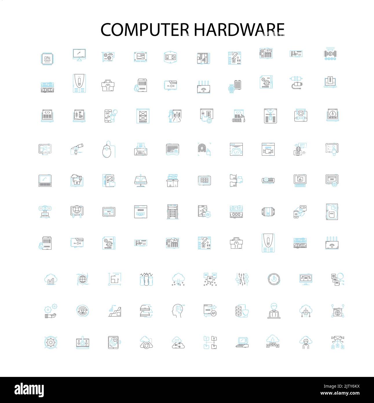 computer hardware icons, signs, outline symbols, concept linear illustration line collection ...