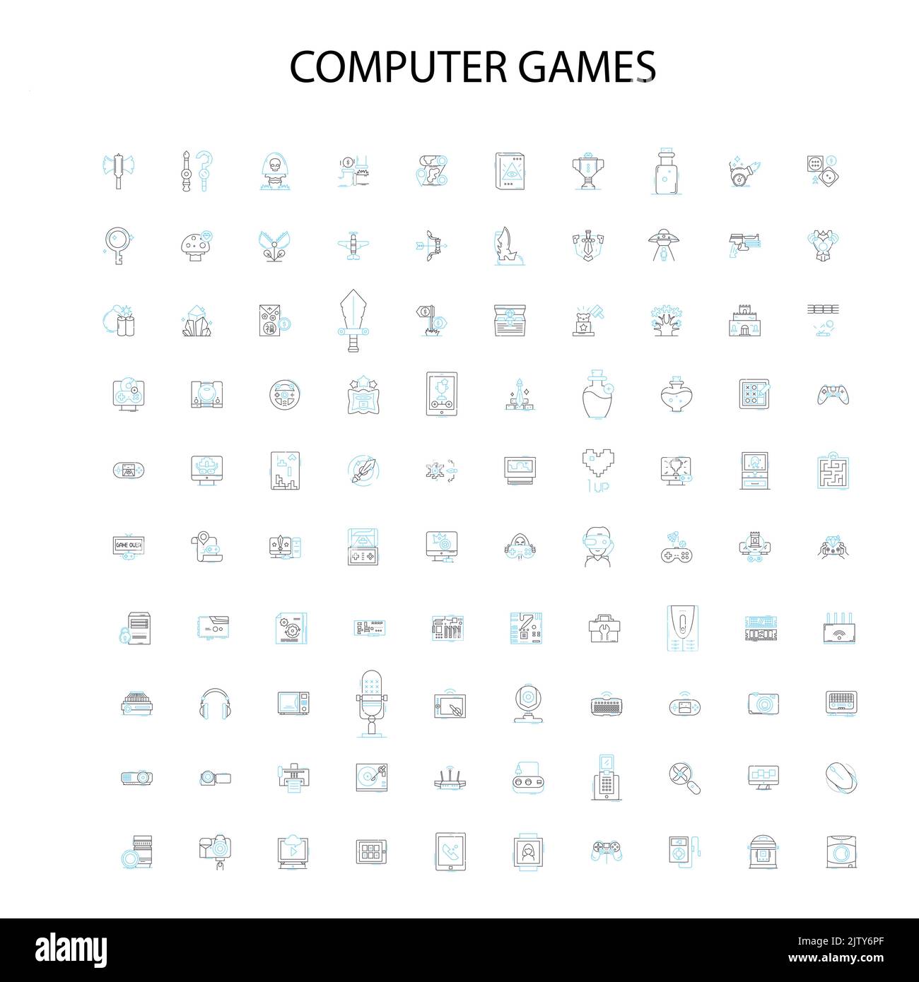 computer games icons, signs, outline symbols, concept linear ...