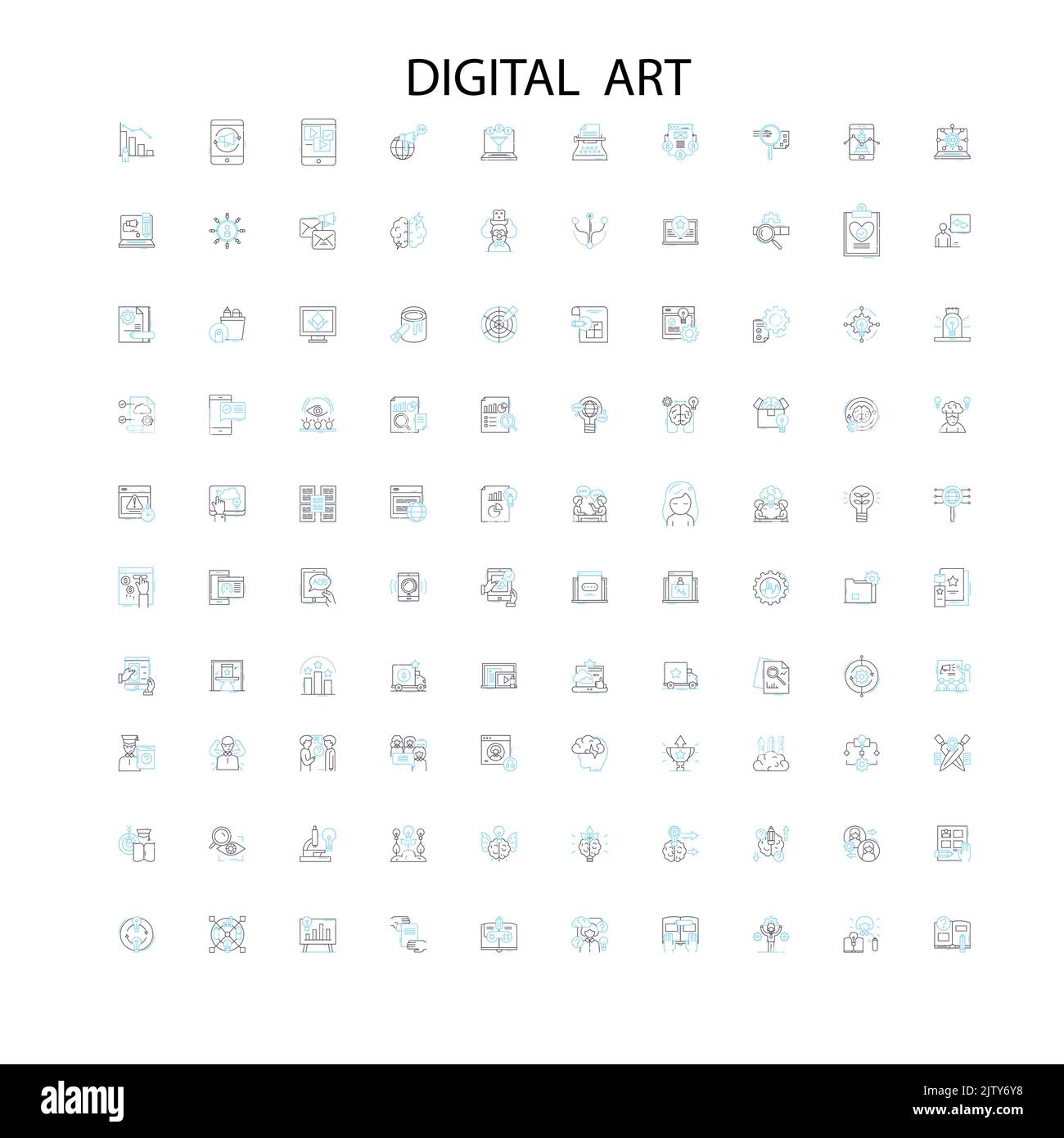 digital art icons, signs, outline symbols, concept linear illustration ...