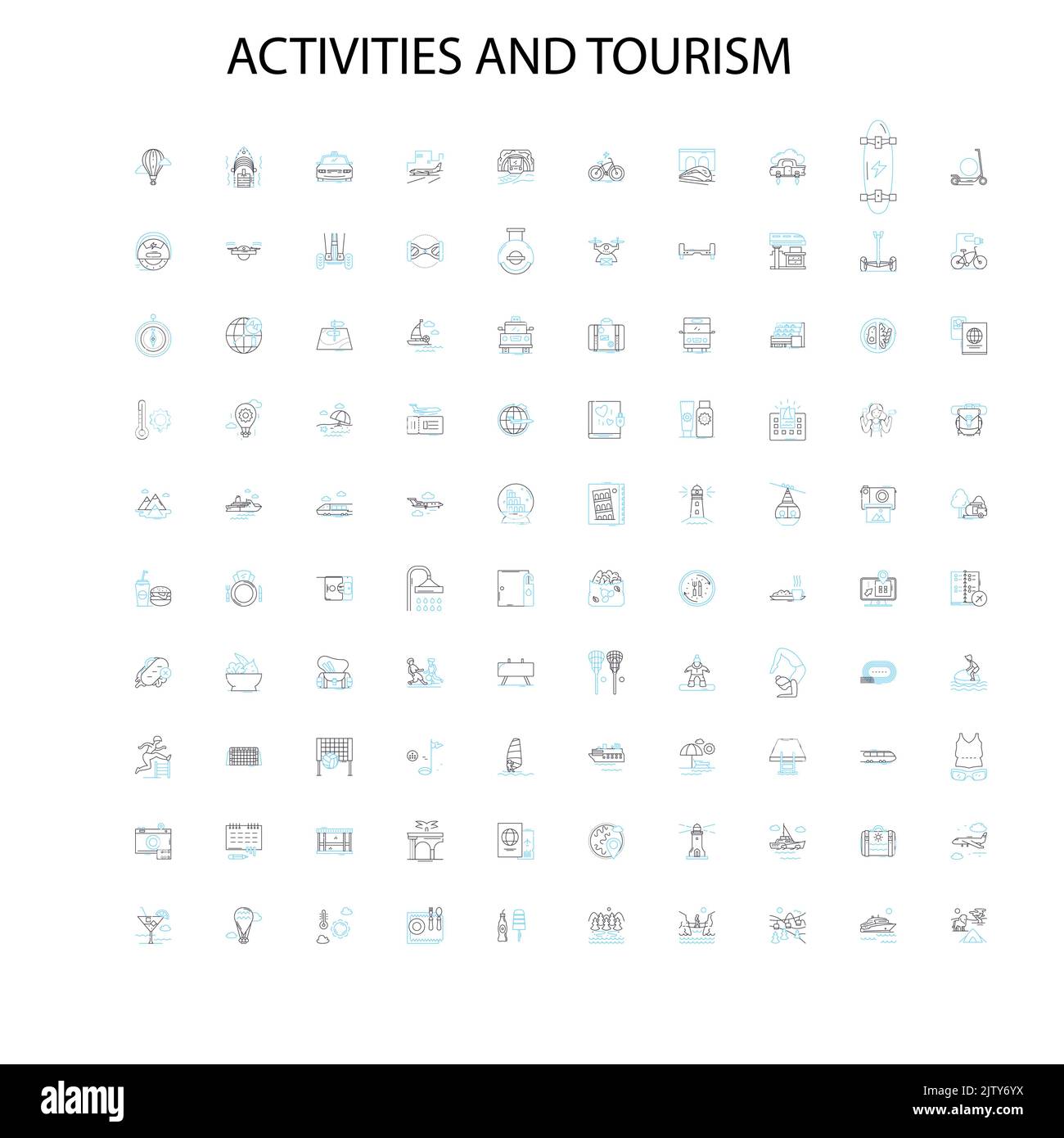 activities and tourism icons, signs, outline symbols, concept linear ...