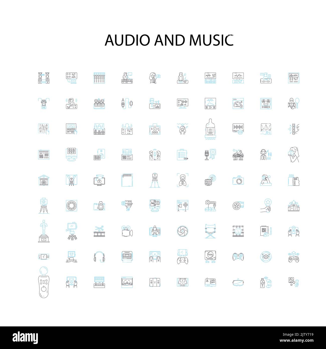 audio and music icons, signs, outline symbols, concept linear ...