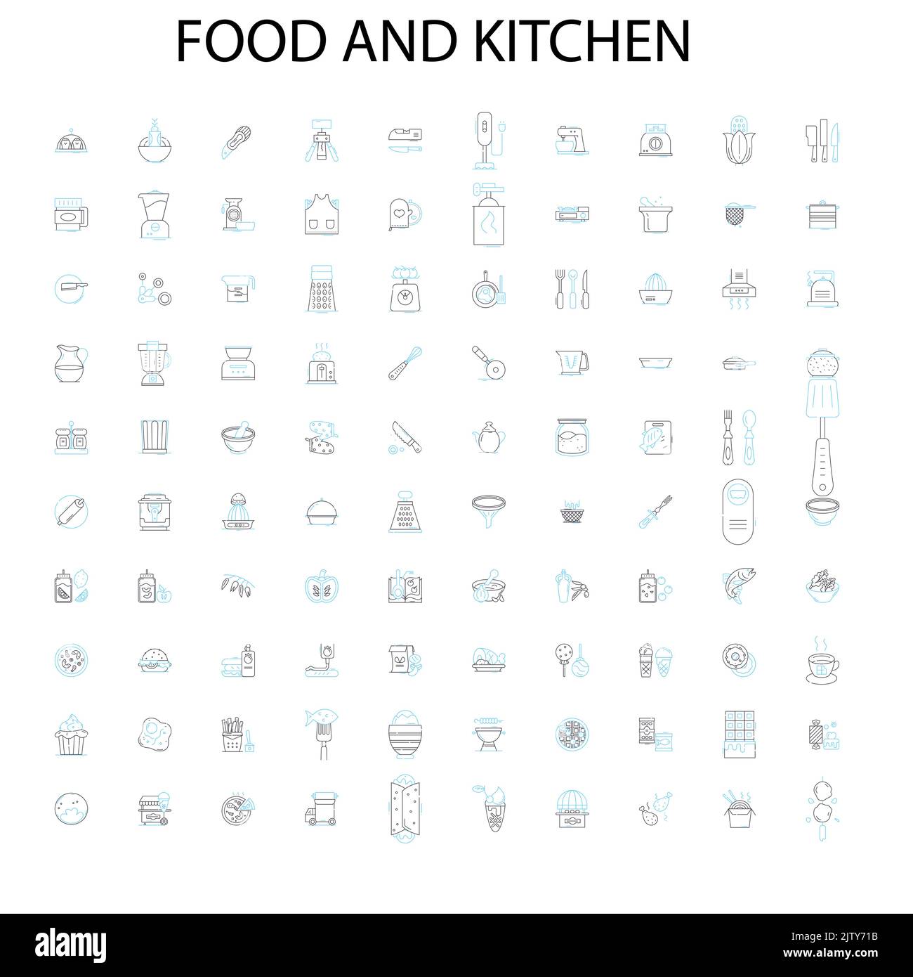 food and kitchen icons, signs, outline symbols, concept linear ...