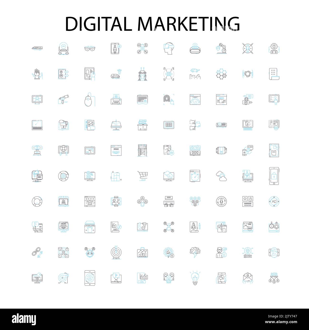 digital marketing and technology icons, signs, outline symbols, concept ...