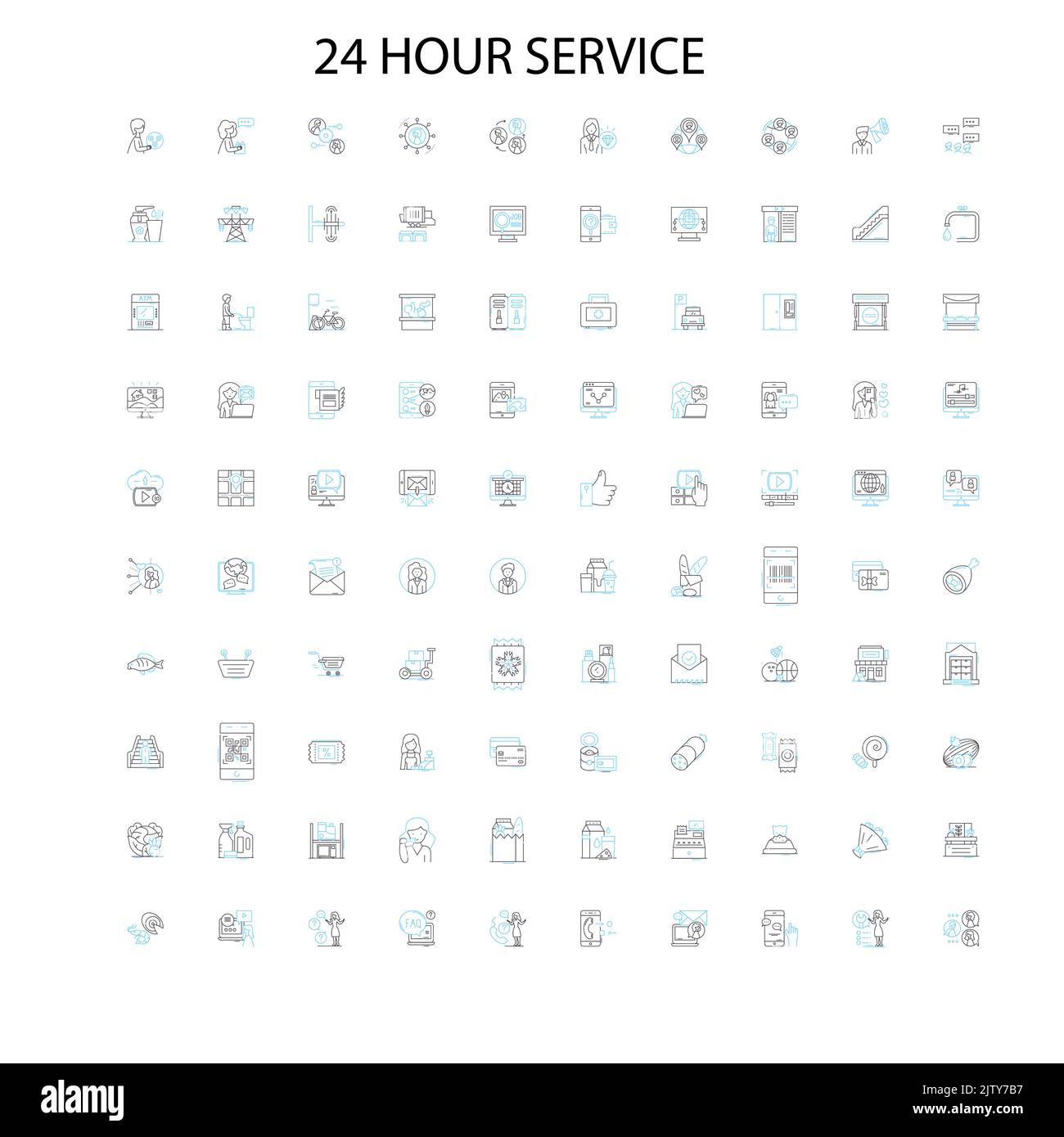 24 hour service icons, signs, outline symbols, concept linear ...