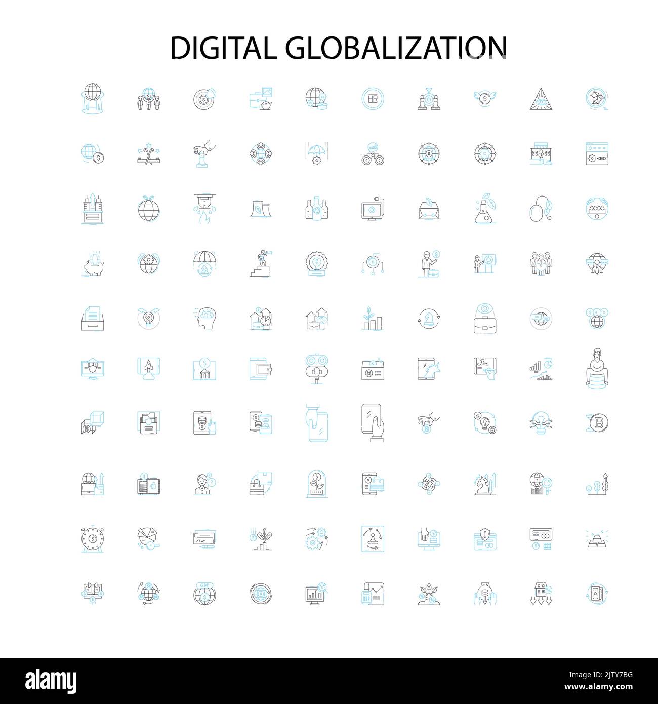 digital globalization icons, signs, outline symbols, concept linear ...